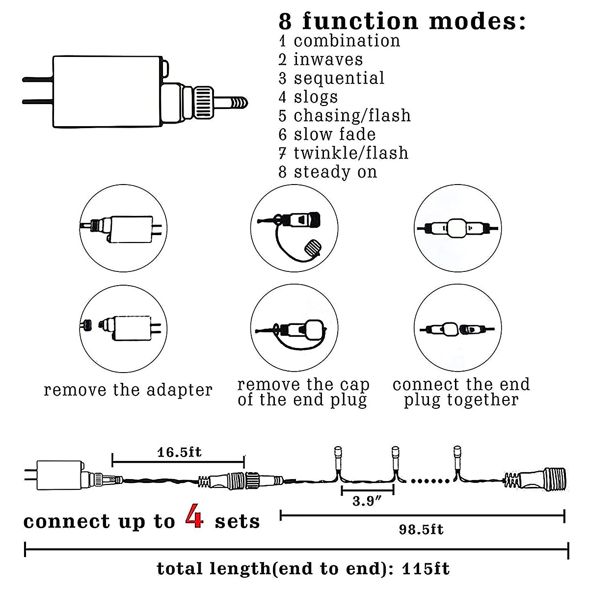 Dazzle Bright 300 LED Christmas String Lights, 100 FT Connectable Waterproof String Lights Green Wire with 8 Modes Christmas Decoration for Indoor Outdoor Party Yard Garden Decor (Red)