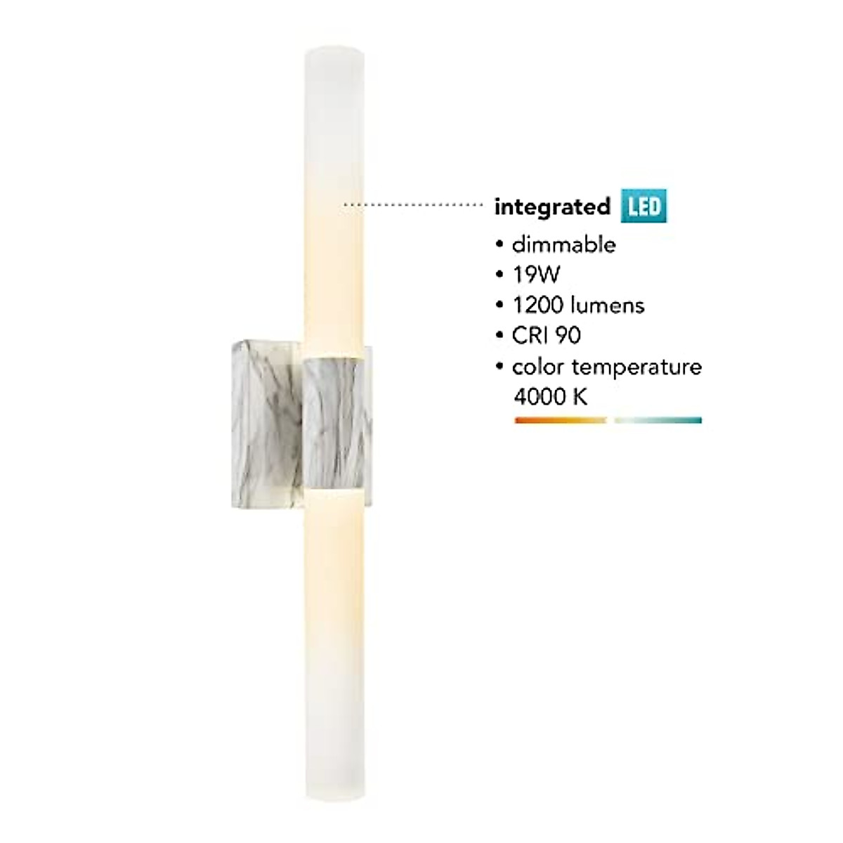 Globe Electric 51847 Edinburgh 2-Light LED Integrated Dimmable Wall Sconce Vanity Light, White Faux Marble, Frosted Acrylic Shades, 19W, 1200 Lumens