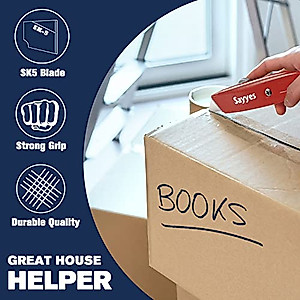sayyes Box Cutter, 2-Pack Retractable Utility Knife with 10-Piece SK5 Blades, Durable Aluminum Box Cutter for Ropes, Boxes, Plastics, DIY, 4 Colors to Choose