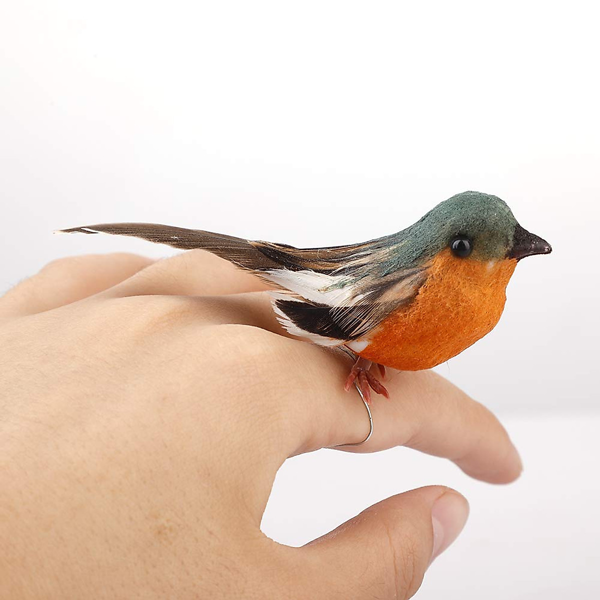 Rrut 12PCS Artificial Feathered Birds, Simulation Foam Birds Clip Robin Bird Hanging Pendant Christmas Tree Decoration Christmas Tree Ornament Home Garden Wedding Decor Orange