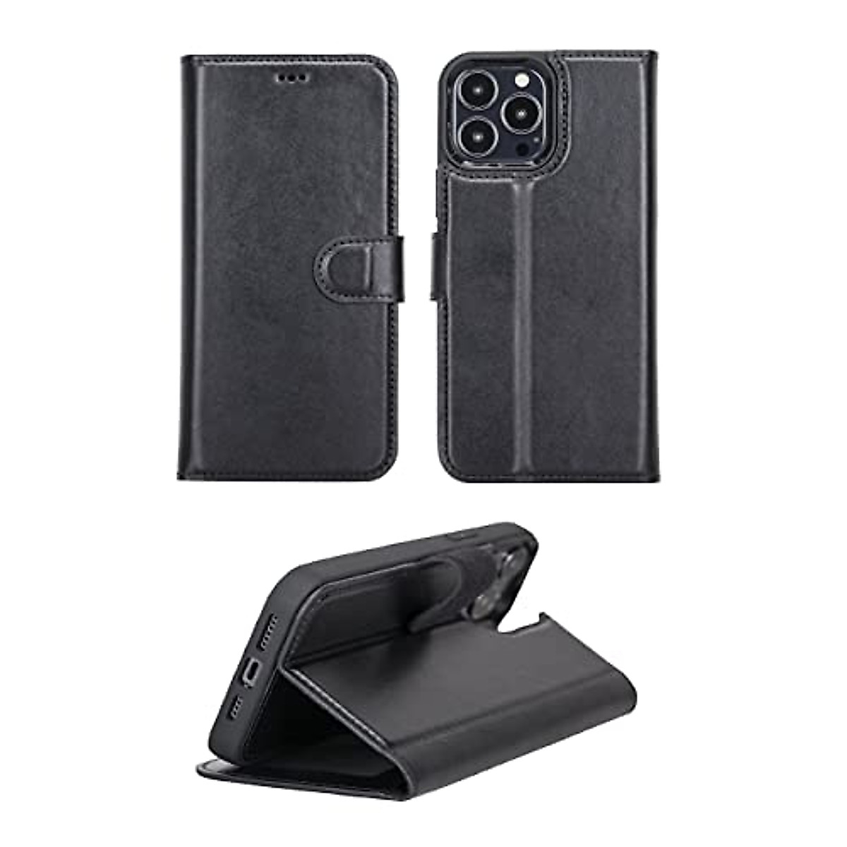 VENOULT Compatible with iPhone 14 Plus Wallet Case for Man or Women, 14 Pro / 14 Pro MAX / 13 MAX Full Grain Genuine Leather Detachable, Compatible Magsafe Wireless Charging and Car Mount, HANDMADE