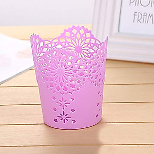 Storage Holder Pen Container Large Capacity Space-Saving Plastic Hollow Design Wastebasket for Desktop