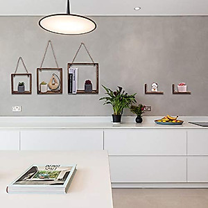 Decoroca Floating Hanging Square Shelves - Set of 5 Wall Mounted Decor Rustic Wood Cube Photo Plant Display Shadow Boxes Decorative Shelf, Home Office Decoractions for Living Room Bedroom, Brown