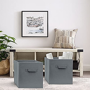 Klozenet 11 inch cube storage bins 8-pack, Fabric Collapsible Storage Bins Durable and Sturdy With Handle For Closet Shelves, Storage, Books, Cloth and Toys/ foldable Cubby Organizer, (Grey)