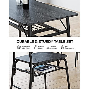 Bealife Dining Table Set for 6 with Bench, 6 Piece Dinette Set W/Chairs for Small Space, Kitchen Table and Chairs for 6 with Rectangular Table, Bench, 4 Chairs, Storage Rack, Steel Frame - Black
