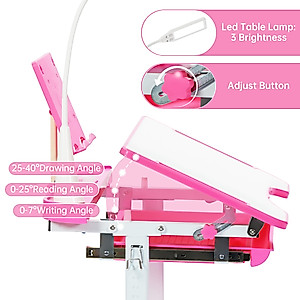 Real Relax Height Adjustable Childrens Desk and Chair Set, Kid's School Workstation with Tilt Desktop, Pink