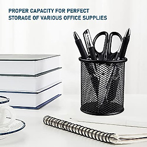 QYH Mesh Pen Cup Metal Pencil Holder for Desk 6 Packs Black Pen Organizer Office 3.54x3.93 Inch