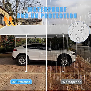 HFYZZ 10 x 20 Ft Heavy Duty Carport Replacement Canopy Cover Waterproof & UV Protected Car Garage Top Tent Shelter Tarp Cover with 44 Ball Bungees Cords, Only Top Cover, Grey