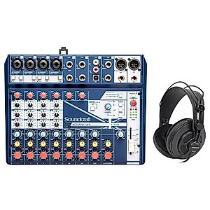 Soundcraft Notepad-12FX 12-Channel Mixer w/ 4x4 USB Interface with Lexicon Effects Bundle with Samson SR850 Professional Semi-open Studio Reference Monitoring Headphones