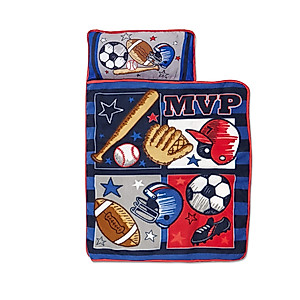 Baby Boom Funhouse MVP Sports Nap Mat Set - Includes Pillow and Fleece Blanket – Great for Boys Napping during Daycare or Preschool - Fits Toddlers, Blue