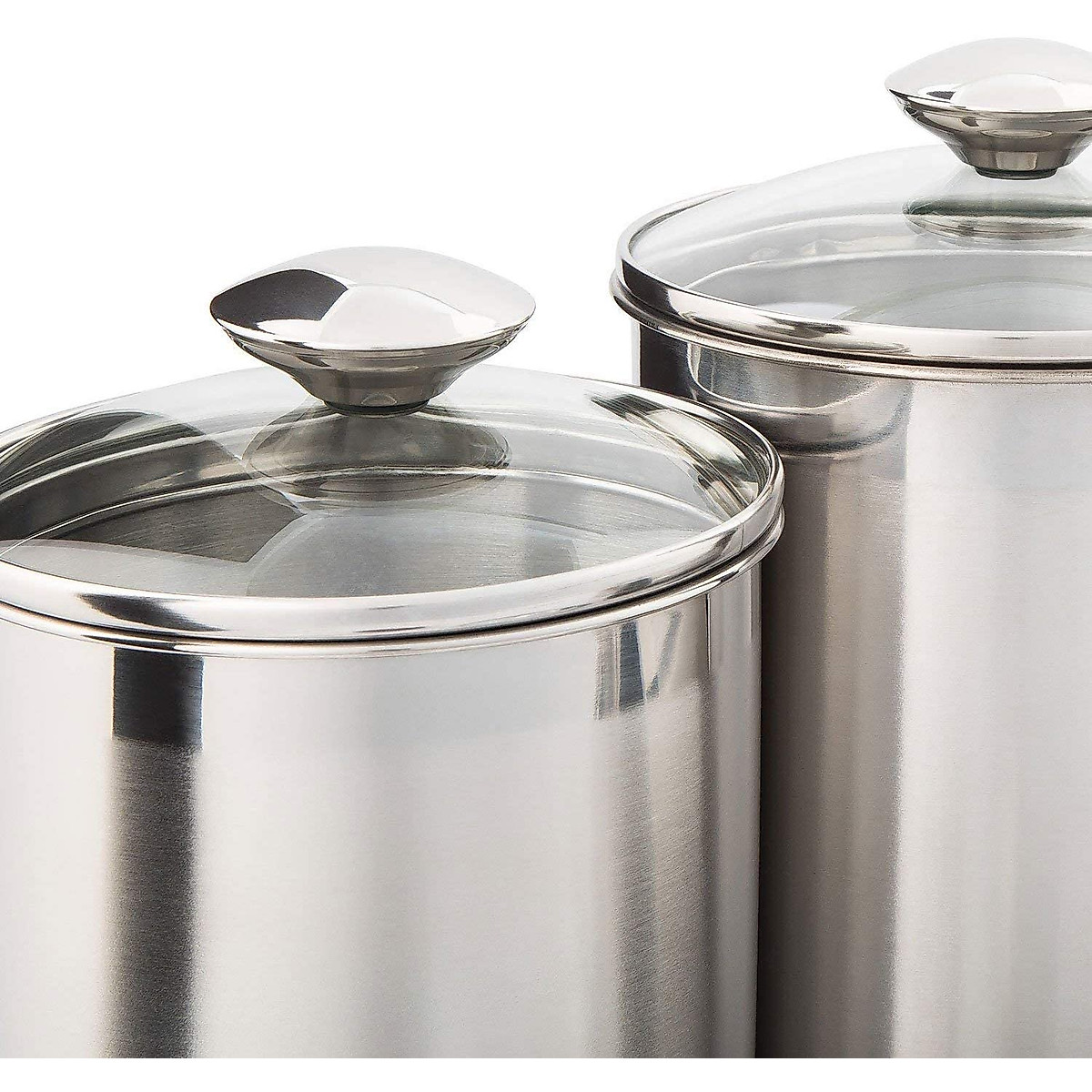 Kitchen Canister Set - Airtight Stainless Steel Canisters with Glass Lids - Clear See-Thru Top - Containers Set for Kitchen - Ideal for Food, Flour, Sugar, Coffee, Tea & Pantry Storage (8 Piece Large)