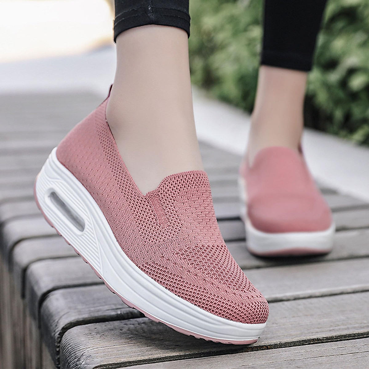 Keilinia Women's Air Cushion Orthotic Comfy Walking Shoes,Lightweight Breathe Mesh Slip-On Diabetic Casual Sneakers (9,Black)