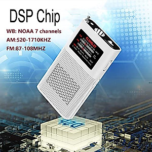 Pocket Weather Radio NOAA AM FM Band Portable Transistor Small Radio Battery Operated by 1500MAH with Long Antenna Emergency Alert and Flashlight Best Reception Best Sound Quality (White)