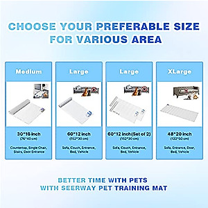 SEERWAY Scat Pet Shock Mat Indoor, Safe Shock Training Pads for Dogs and Cats, Electric Repellent Training Mat Keeps Pets Off,Various Size and Shape, 3 Training Modes, Battery Operated (60"x12")