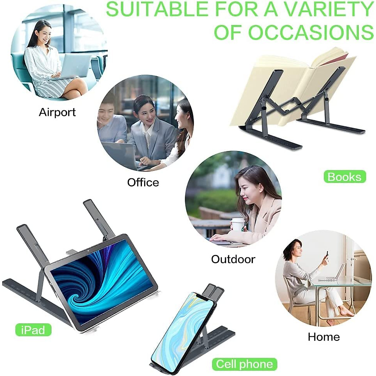 ERWARZY Laptop Stand for Desk, Adjustable Ergonomic Portable Laptop Holder, Foldable Computer Stand 10-Position Adjustable Non-Slip Laptop Stand, Compatible with 9-15.6-inch Laptop (Black)