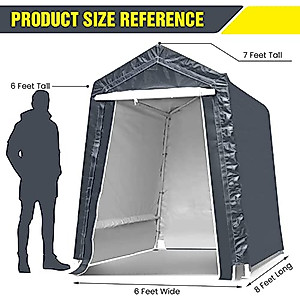 Sefzone 6x8x7Ft Storage Shelter, Outdoor Portable Shed with Detachable Roll-up Zipper Door, 240 PE Fabric, Heavy Duty Frame, Waterproof, Anti-UV, Storage Tent Kit for Bike, Motorcycle, Garden Tools