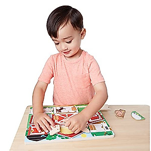 Melissa & Doug Hide and Seek Farm Wooden Activity Board With Barnyard Animal Magnets - Wooden Busy Board, Hide And Seek Puzzles, Wooden Magnet Puzzles For Toddlers And Kids Ages 3+