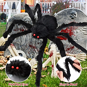 EZIGO Halloween Spider Decorations 3PCS Giant Spider Huge Spider Web Stretch Web Component of Huge Spider and Mega Spider Web Halloween Party Supplies Yard Halloween Outdoor Décor Haunted Decoration