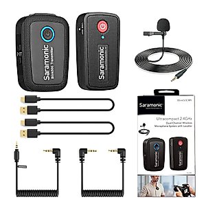 Saramonic Blink500 B1 Ultracompact 2.4GHz Dual-Channel Wireless Microphone System TX+RX for DSLR Mirrorless Camera iPhone Android for Tiktok Podcast Facebook Live YouTube Video Recording