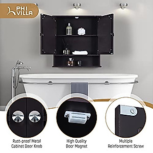 PHI VILLA Bathroom Medicine Cabinet with Mirror Wall Mounted Storage Cabinet with Double Mirrored Doors and Adjustable Shelf for Bathroom Living Room Furniture, Coffee