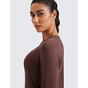 CRZ YOGA Womens Seamless Workout Long Sleeve Shirts Quick Dry Gym Athletic Tops Breathable Running Yoga T-Shirts Taupe Medium