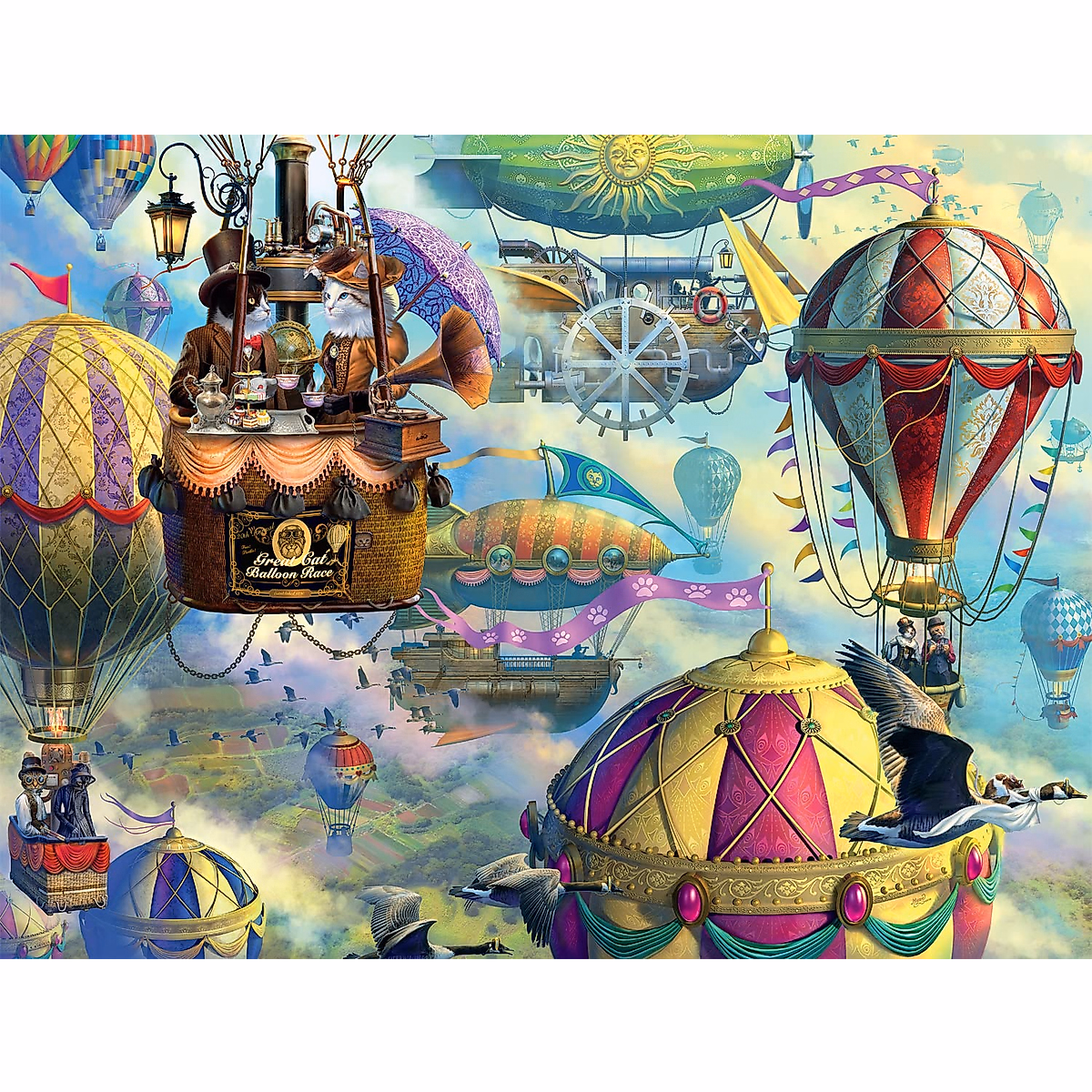 Buffalo Games - Cat Balloon Race - 750 Piece Jigsaw Puzzle for Adults Challenging Puzzle Perfect for Game Nights - 750 Piece Finished Size is 24.00 x 18.00