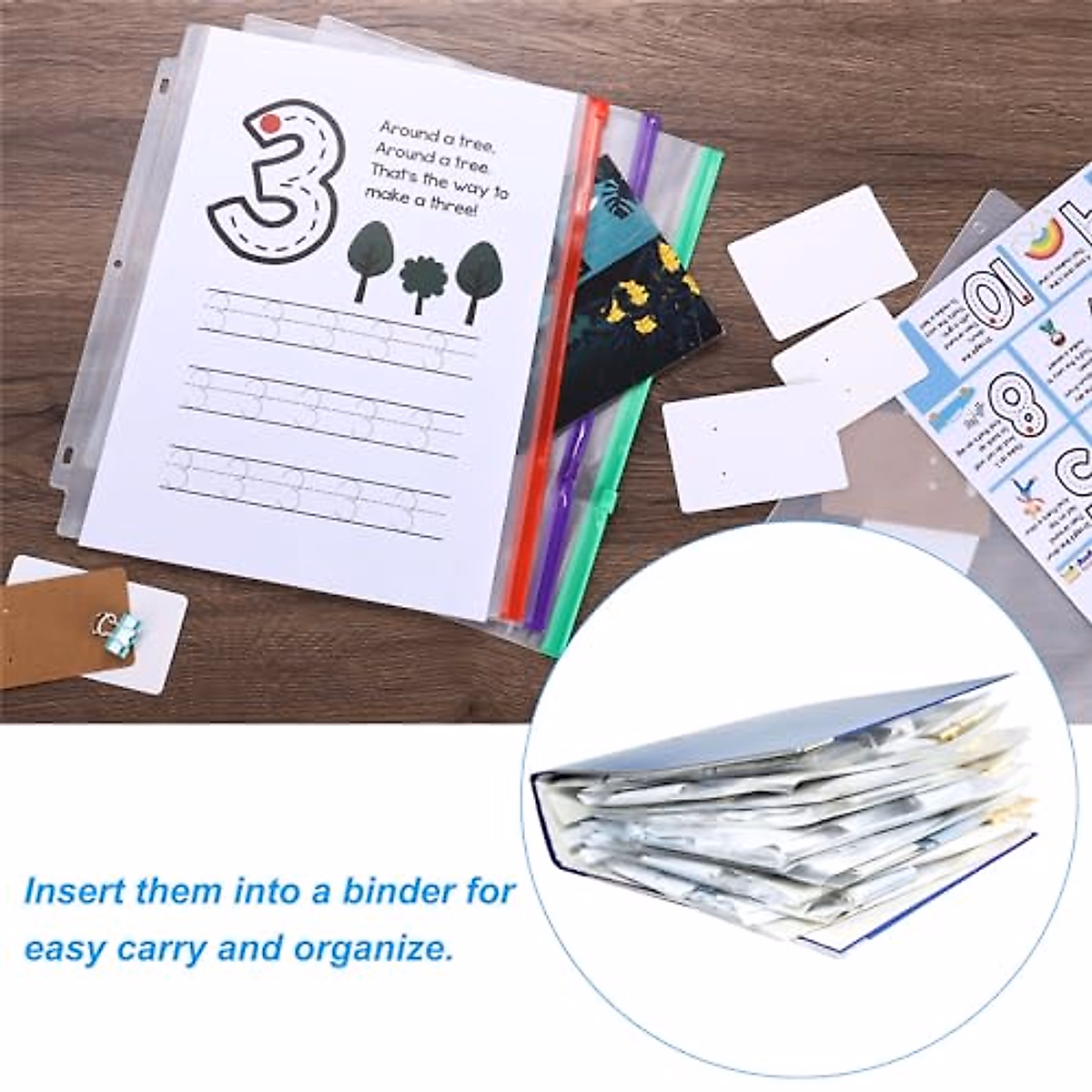 PATIKIL A4 Binder Pocket, 15 Pack PVC Letter Size Zipper 3 Holes Binder Pouch Folders Document Waterproof Filing Storage Loose Leaf Bags for 3-Ring Notebook Binder, Green