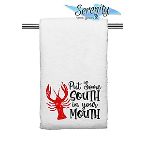 Funny Novelty Bath Hand Towels | Crawdad | Cajun Crawfish Bayou Summer Southern Decor | Hilarious Adult Crude Humor Home House Warming Wedding Gift Present