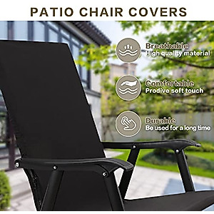 Deisy Dee Patio Dining Chair Covers, Outdoor Steel Sling Folding Chair Covers, Garden Metal Chair Covers (1, Black)