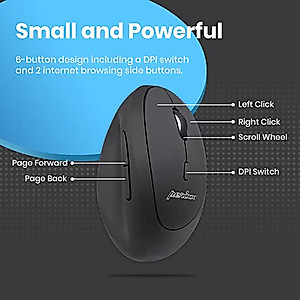 Perixx PERIMICE-719 Right-Handed Wireless Mini Vertical Mouse, 3 Level DPI