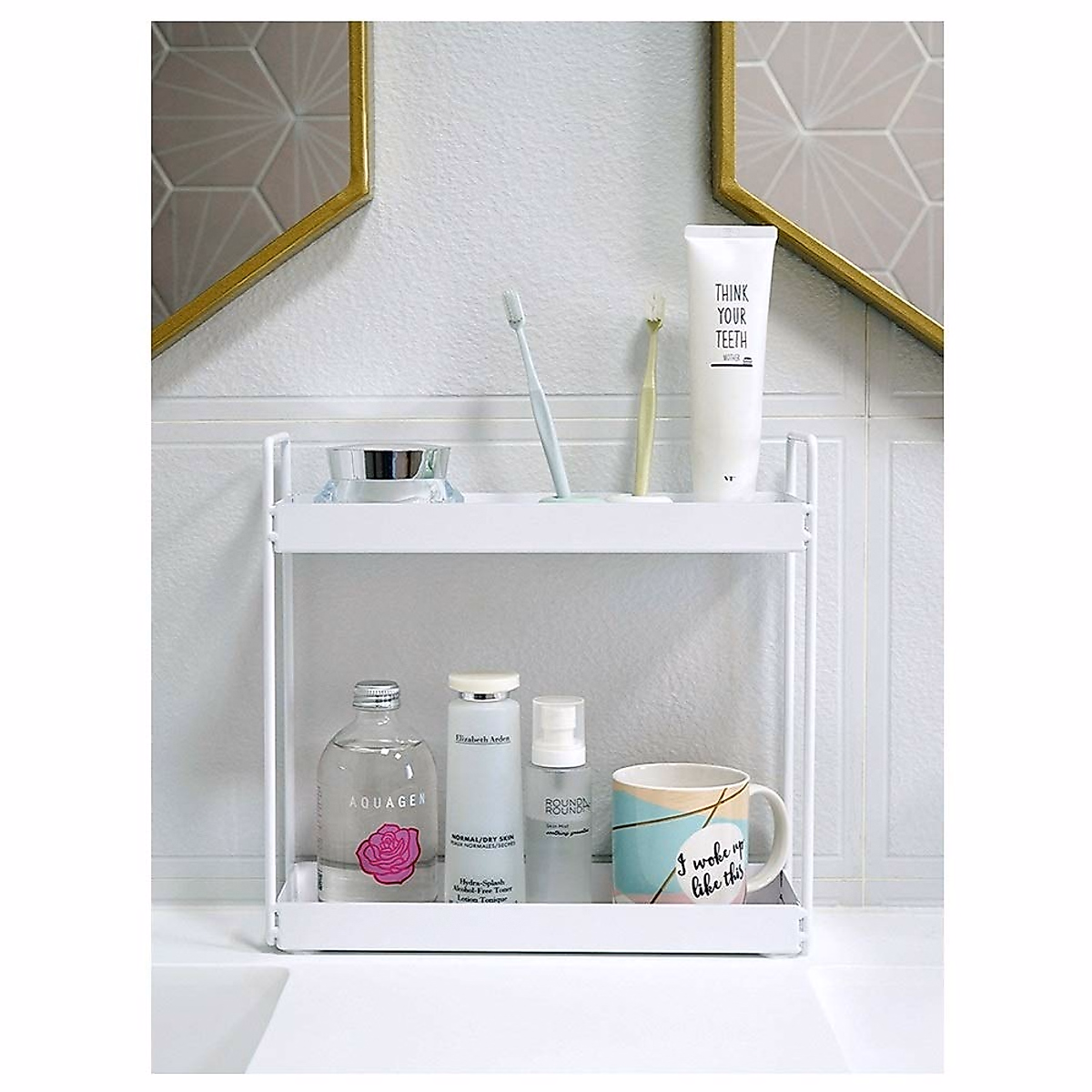 Aisung 2-Tier Bathroom Countertop Organizer Vanity Tray Cosmetic & Makeup Storage Kitchen Spice Rack Standing Shelf, White
