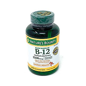 Nature's Bounty Quick Dissolve Fast Acting Vitamin B-12 2500 mcg, Natural Cherry Flavor (300 tablets)