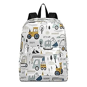 Lightweight School Backpack Childish Truck Excavator Bookbag Schoolbag Casual Daypack for Travel with Bottle Side Pockets