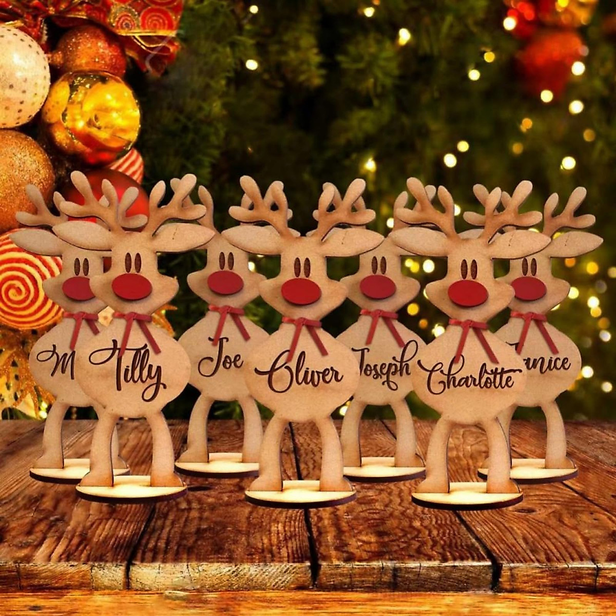 Personalized Freestanding Reindeer,Custom Name Wood Party Table Number Wooden Sign Cute Personalized Christmas Decorations Cartoon Place Card for Table Setting