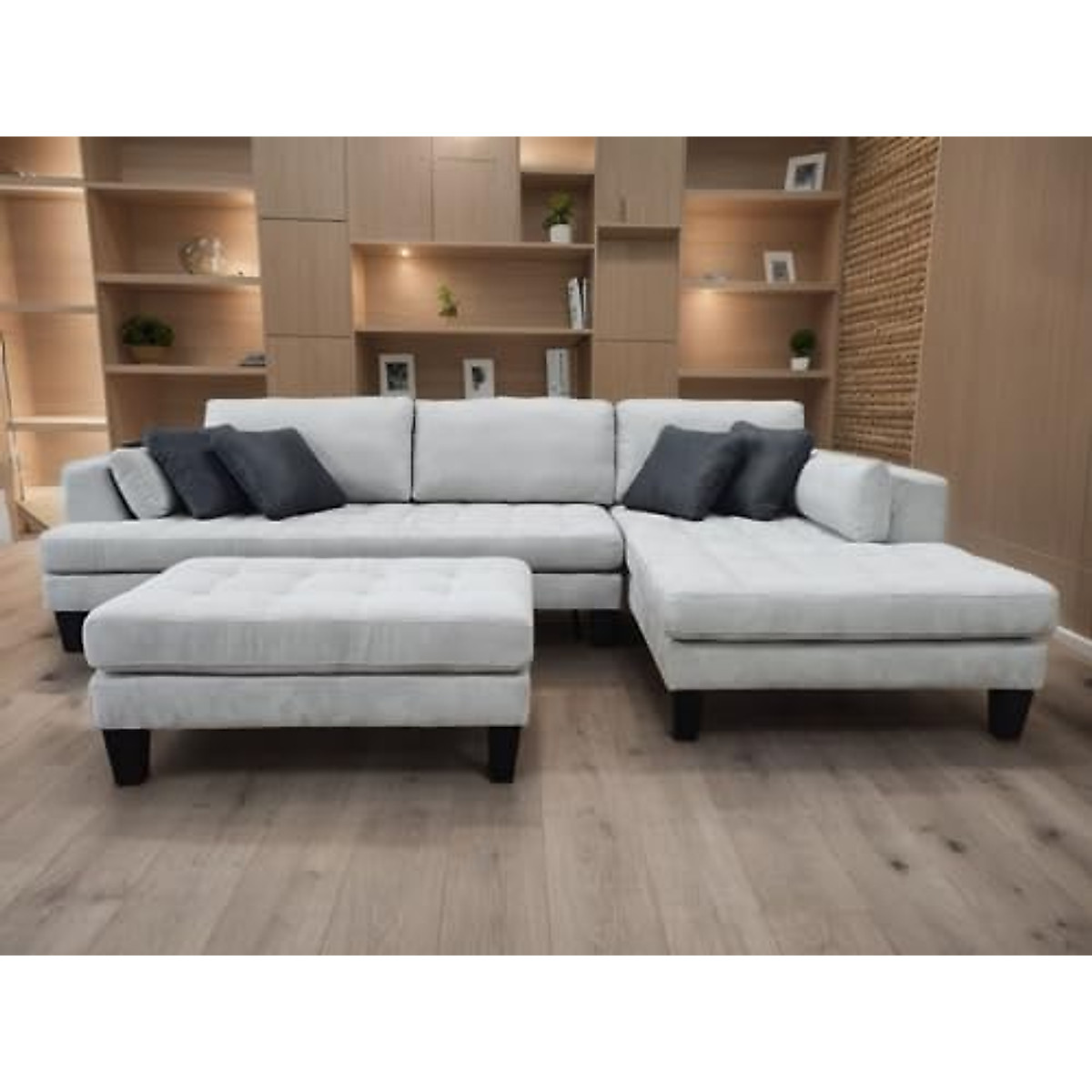 Stendmar 3pc 120" Contemporary Grey Microfiber Sofa Couch Sectional Sofa Chaise Ottoman S168RG