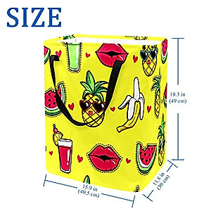 Pineapple Cocktail Watermelon Banana Print Collapsible Laundry Hamper, 60L Waterproof Laundry Baskets Washing Bin Clothes Toys Storage for Dorm Bathroom Bedroom