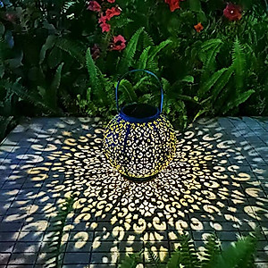 Go2garden Solar Large Lanterns Outdoor Hanging Lights Metal Decorative Garden Lights Waterproof Solar Lantern for Table, Patio, Courtyard, Party Decorations (1 Pack, Teal Blue)