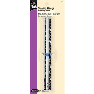 Dritz Sliding Marker Sewing Gauge, Nickel with Black Printing and Blue Slider