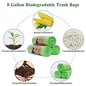 Toplive Trash Bag ,8 Gallon 60 Count Garbage Bag Biodegradable Compostable 1.5 Mil Thickness Trash Bags Wastebasket Bin Liners for Home Bathroom Bedroom Kitchen Office Trash Can(3 Rolls)