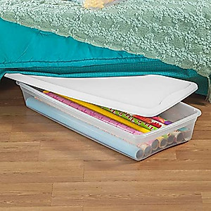 Sterilite 41 Quart Lightweight Plastic Clear Multipurpose Under Bed Storage Box Container Tote with Secure Snapping Lid for Home Organization, 12 Pack