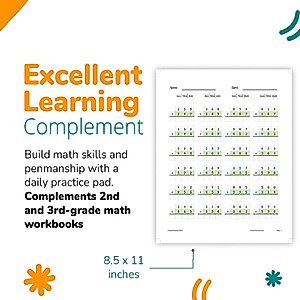 Channie's One Page A Day Math Workbook, Triple Digit Math Practice Worksheets, 50 Pages Front and Back, 25 Sheets, Grades 2nd and 3rd, Addition and Subtraction workbook , Size 8.5” x 11”