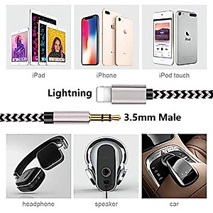 Aux Cord for iPhone, 2 Pack 3.3ft [Apple MFi Certified] Lightning to 3.5mm Aux Audio Adapter Cable Compatible with iPhone 14 13 12 11 XS XR X 8 7 6 for Car Home Stereo Headphone Speaker, Silver