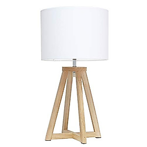 Simple Designs LT1069-NWH Interlocked Triangular Wood Fabric Shade Table Lamp, Natural/White 9.88 x 9.88 x 19.13