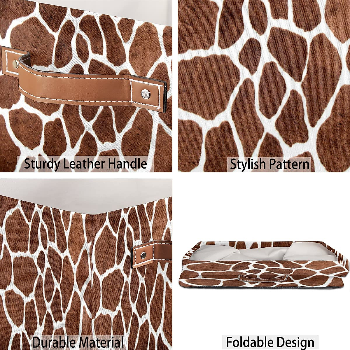 Storage Basket Animal Giraffe Skin Print Collapsible Storage Bin with Handles Large Canvas Storage Cubes Toy Basket for Shelves Closet Nursery Cabinet Living Room Organizer 13x13x13"