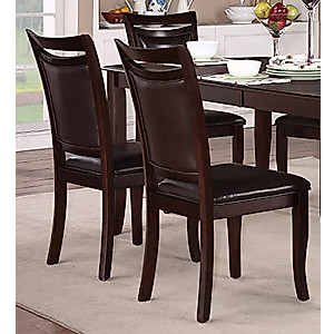 Dark Cherry Finish Side Chairs 6pc Set Brown Faux Leather Upholstered Seat Back Wooden Furniture
