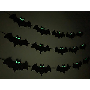 Tinbax Halloween decorations - Glow Eyes Bats Banner for Halloween Bats Decor (Pre-Strung)