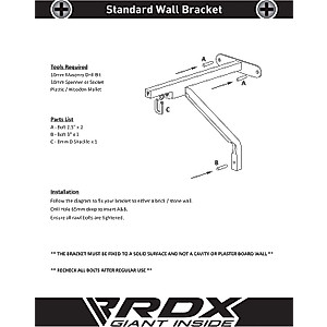 RDX Punching Bag Bracket Wall Mount Hanger, Iron Hook D-shackle Heavy Duty powder coated steel Hanging Stand, Home Boxing MMA Training Gym Fitness Indoor Outdoor Workout, 37CM Length, Holds Upto 130lb