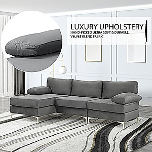 Casa Andrea Milano llc Modern Large Velvet Fabric Sectional Sofa L Shape Couch with Extra Wide Chaise Lounge