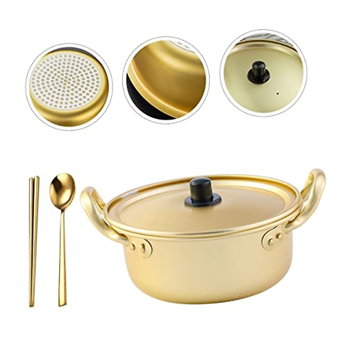 STOBAZA 2 Sets Instant Noodle Pot Stainless Steel Stock Pot Ramen Pot with Lid China Dinnerware Set Soup Pot Ramen Noodles Cooking Pot Korean Stockpot Non Stick Pot Household Cookware Food