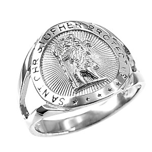 Religious Jewelry by LABLINGZ 925 Sterling Silver Saint Christopher Medallion Ring (Size 6.25)